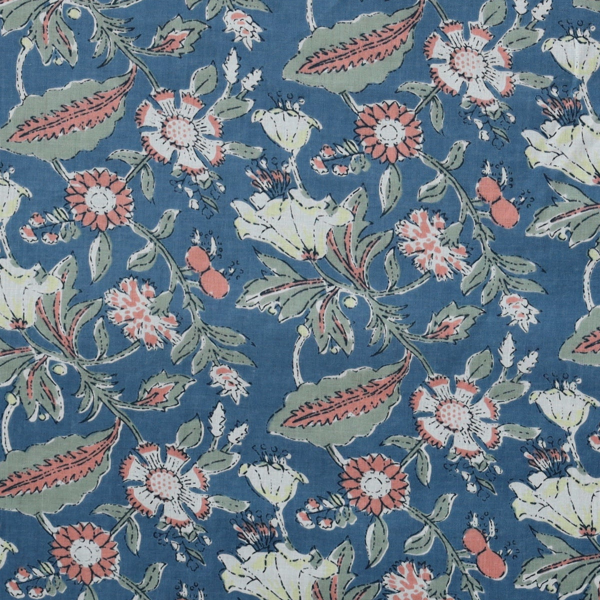 Poppy Print Collection - Cotton Dusty Blue Based Floral Print – Karma East