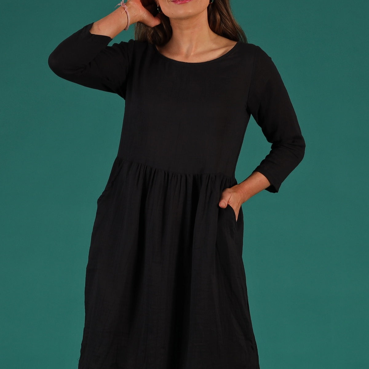 Avery Dress Double Cotton Black | Karma East Australia