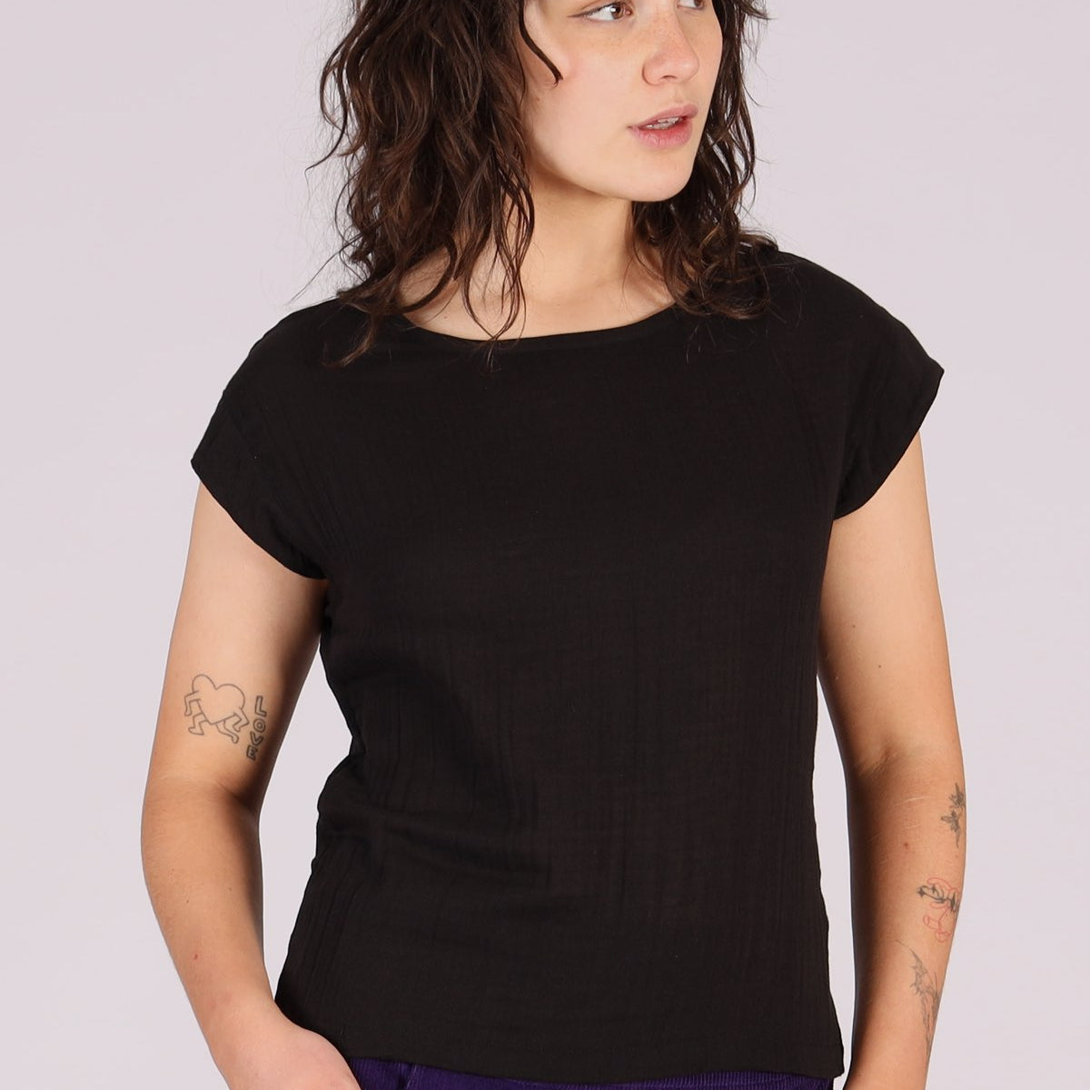 Chloe Double Cotton Top Black | Karma East Australia