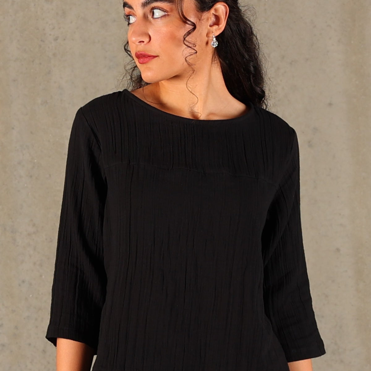 Double Cotton Demi Top Black | Karma East Australia