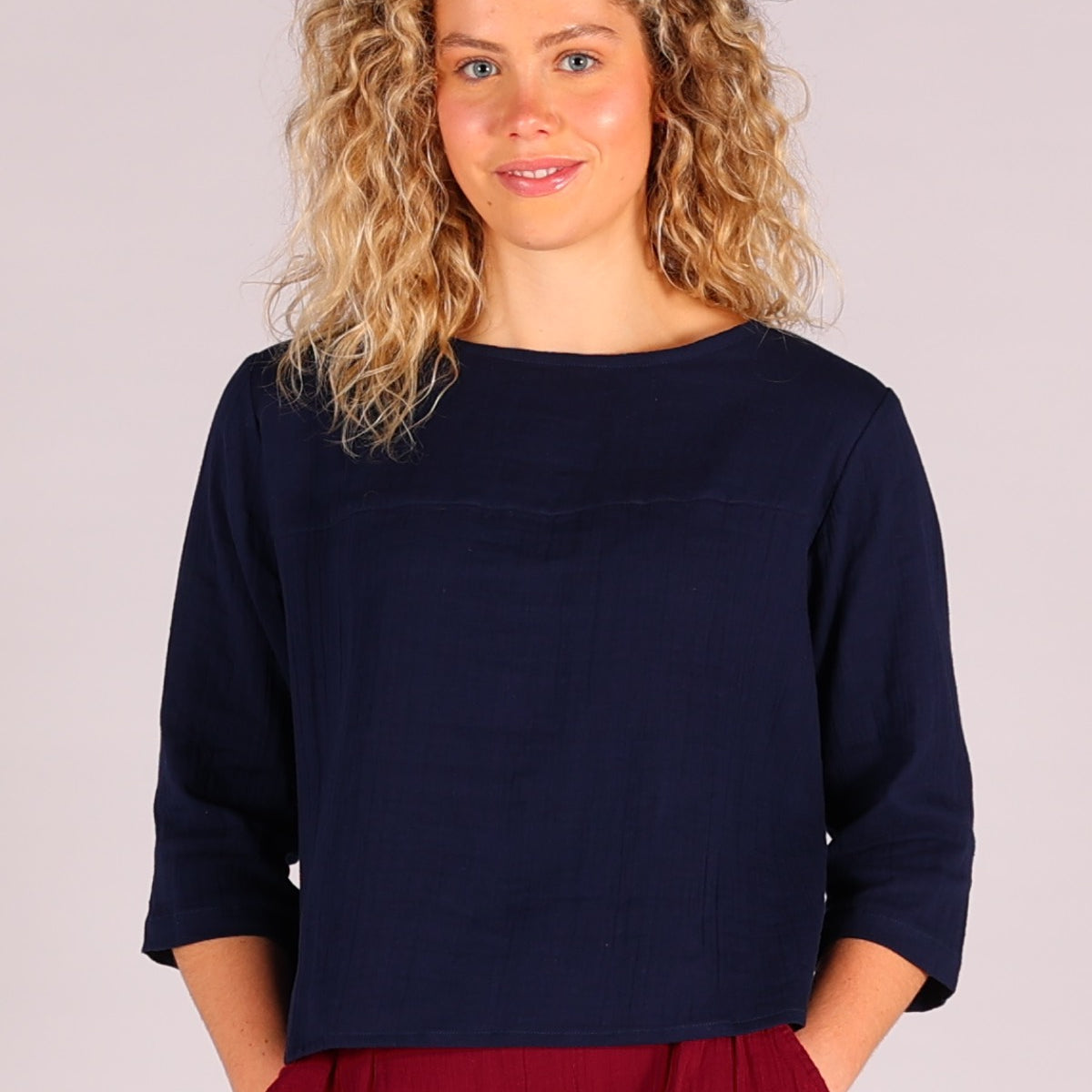 Double Cotton Demi Top Dark Blue | Karma East Australia