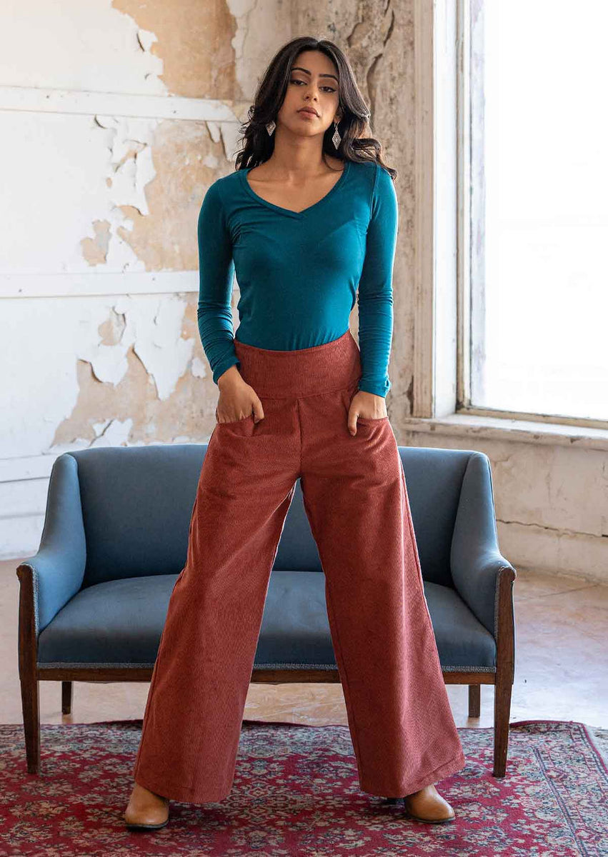 Cotton Corduroy Wide Leg Esta Pants Terracotta | Karma East Australia