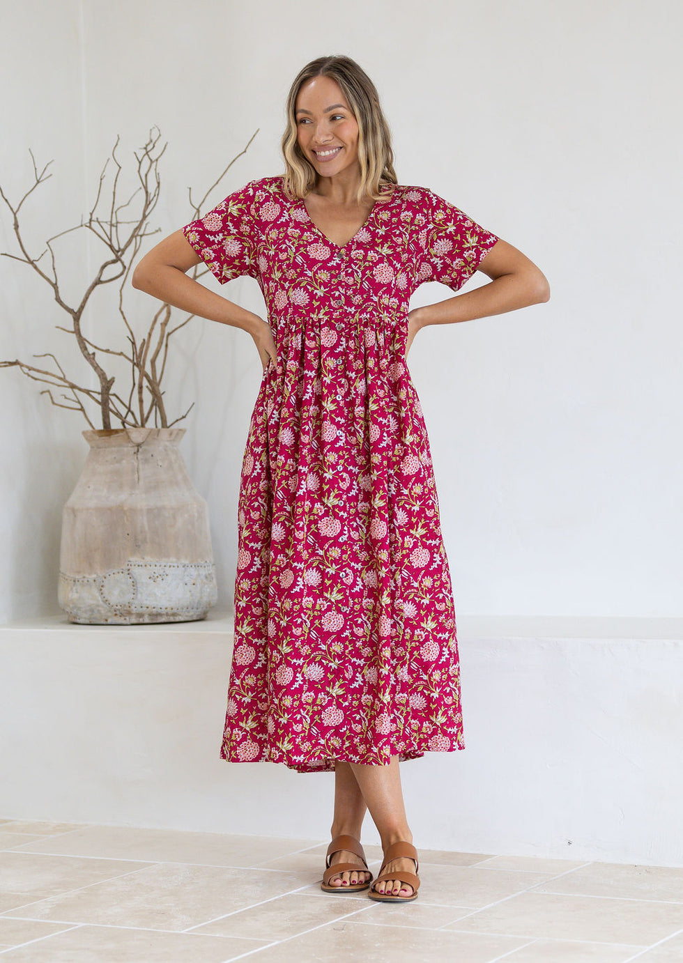 100% Natural Cotton Red Maxi Dress - Women's Dress | Karma East ...