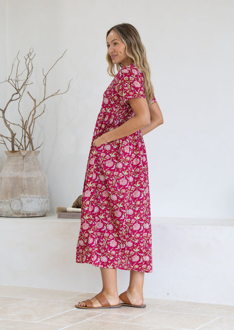 100% Natural Cotton Red Maxi Dress - Women's Dress | Karma East ...