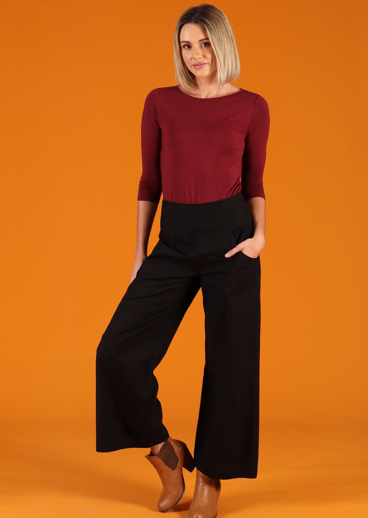 Cotton Wide Leg Remi Pant Black | Karma East