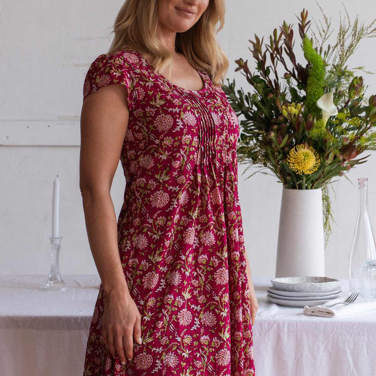 100% Natural Cotton Red Short Sleeve Dress - Women's Dress | Karma East ...