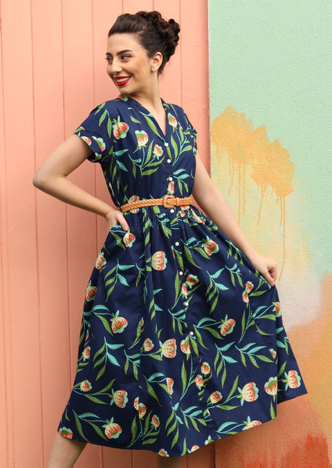 100% Natural Cotton Dark Blue Short Sleeve Dress - Women's Dress ...