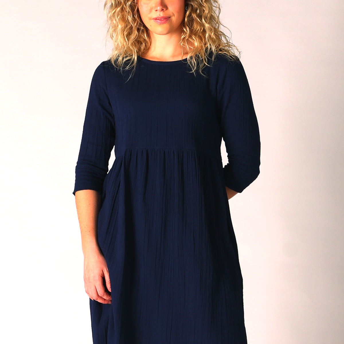 Zoey Dress Double Cotton Ocean Cavern | Karma East Australia