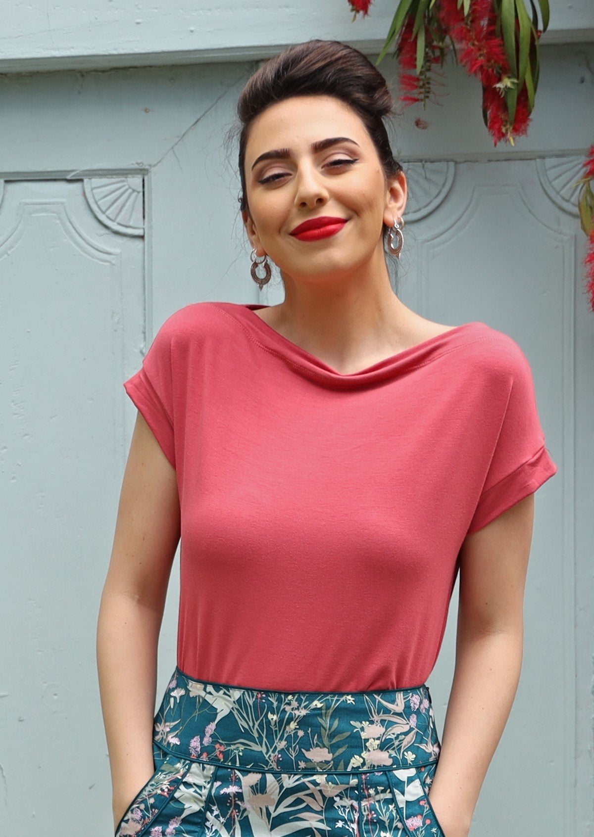 Stretch Rayon Wide Neck Top Rose Pink | Karma East Australia