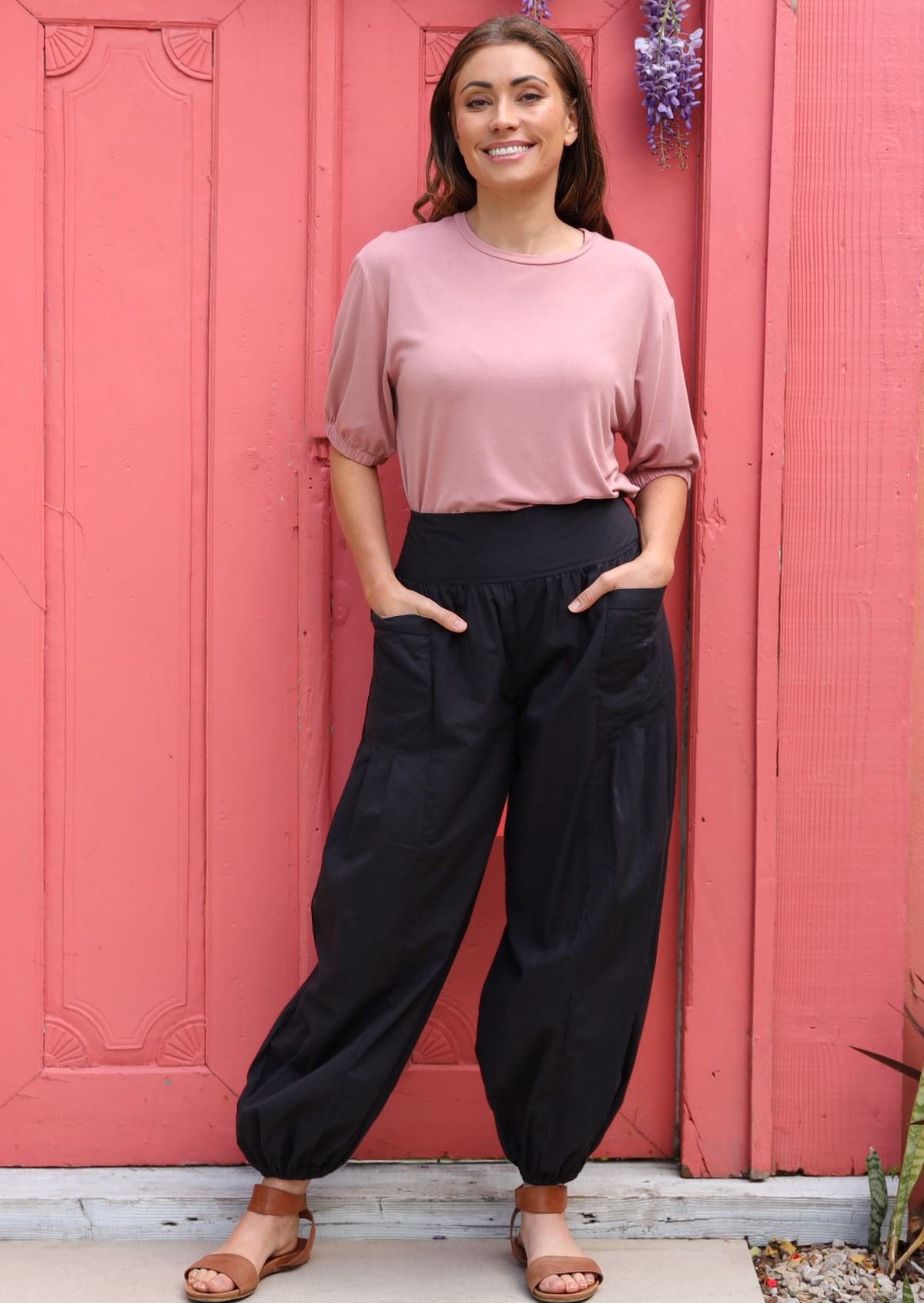 Black Cotton Harem Pants | Karma East Australia