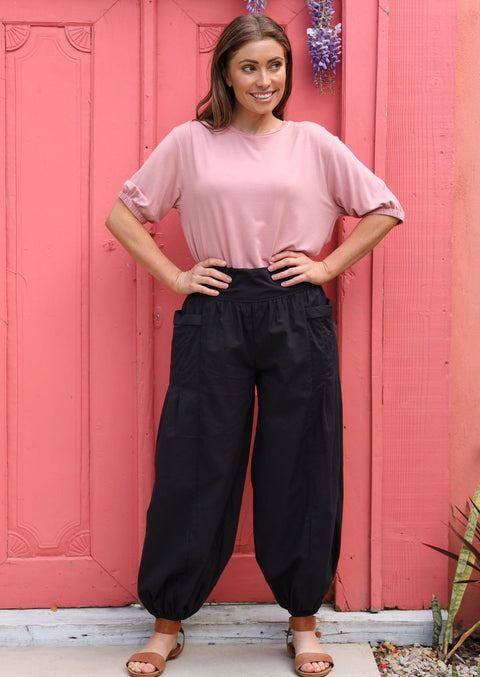 Black Cotton Harem Pants | Karma East Australia